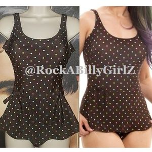 Tatyana | Swim | Tatyana Tied At Hip 94s Brown Polka Dot Pinup Swimsuit ...